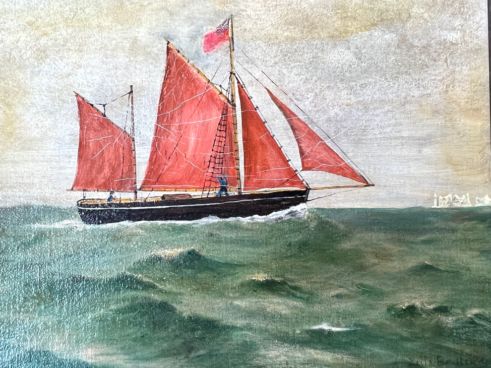 19th Century British Sailboat Ship Folk Portrait Oil Painting ...