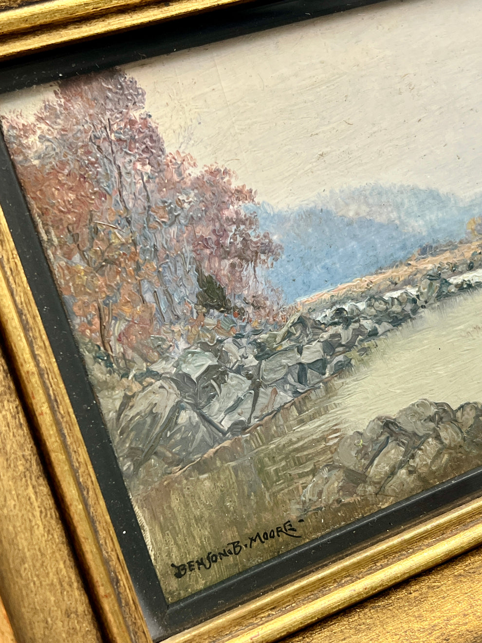 Benson Bond Moore American River Landscape Oil Painting in Gold Frame ...