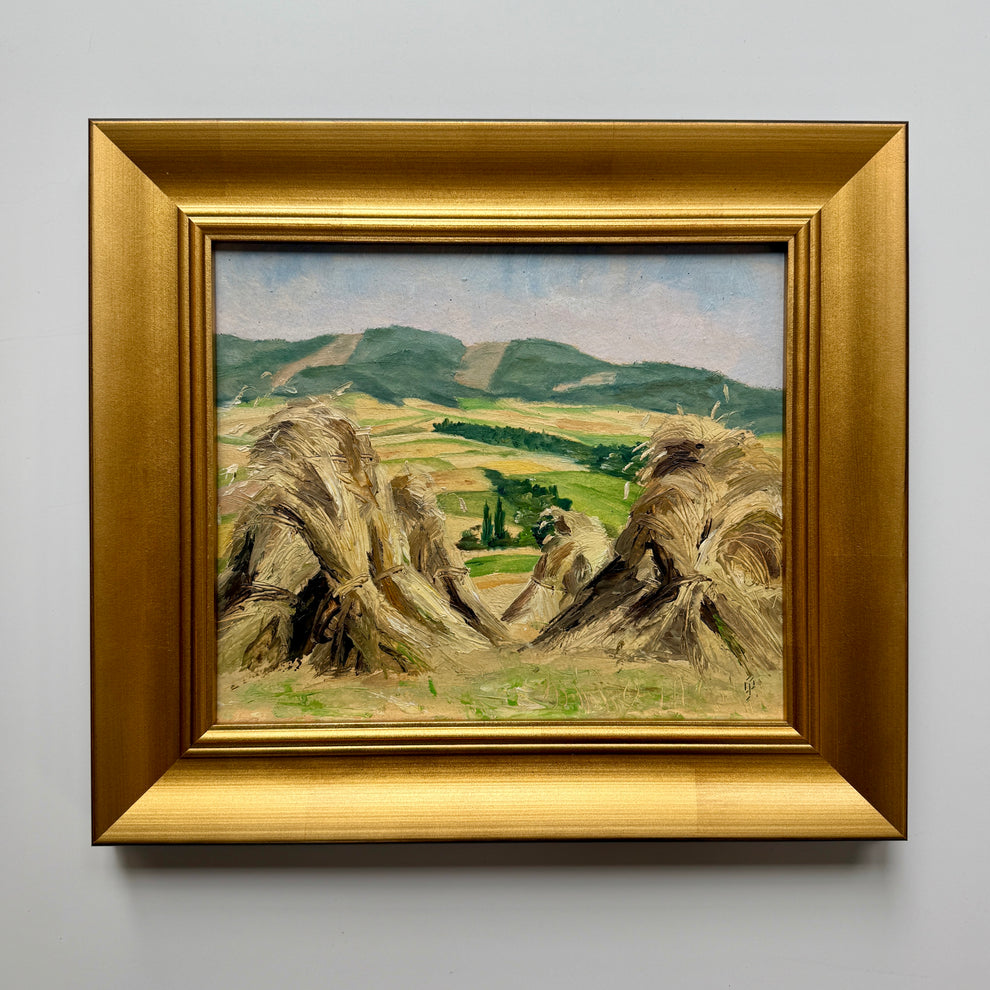 Vintage Summer Haystacks Oil Painting in Gold Frame – Sugartown Art and ...