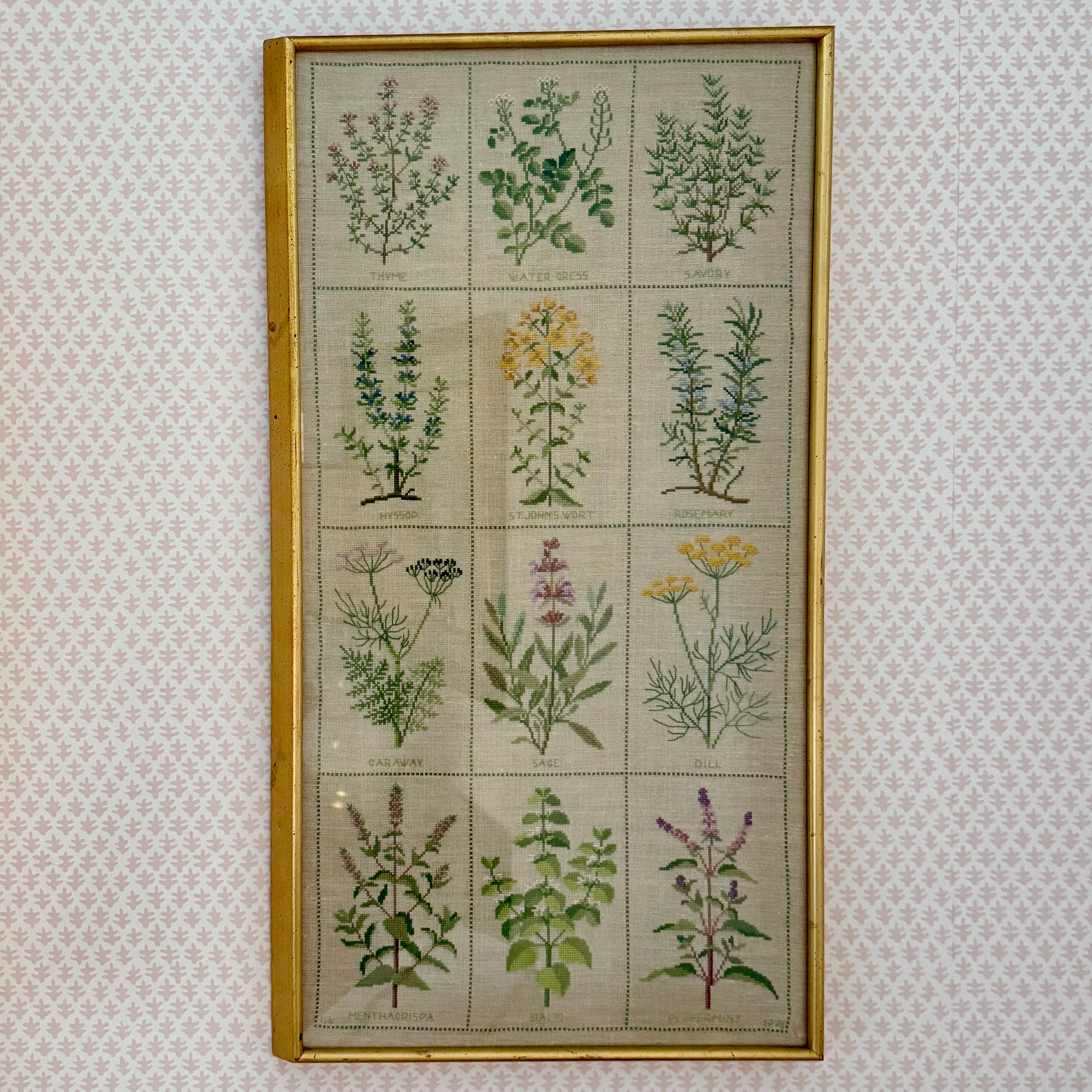 Vintage Herb Sampler Needlepoint on Linen in Gold Frame – Sugartown Art ...