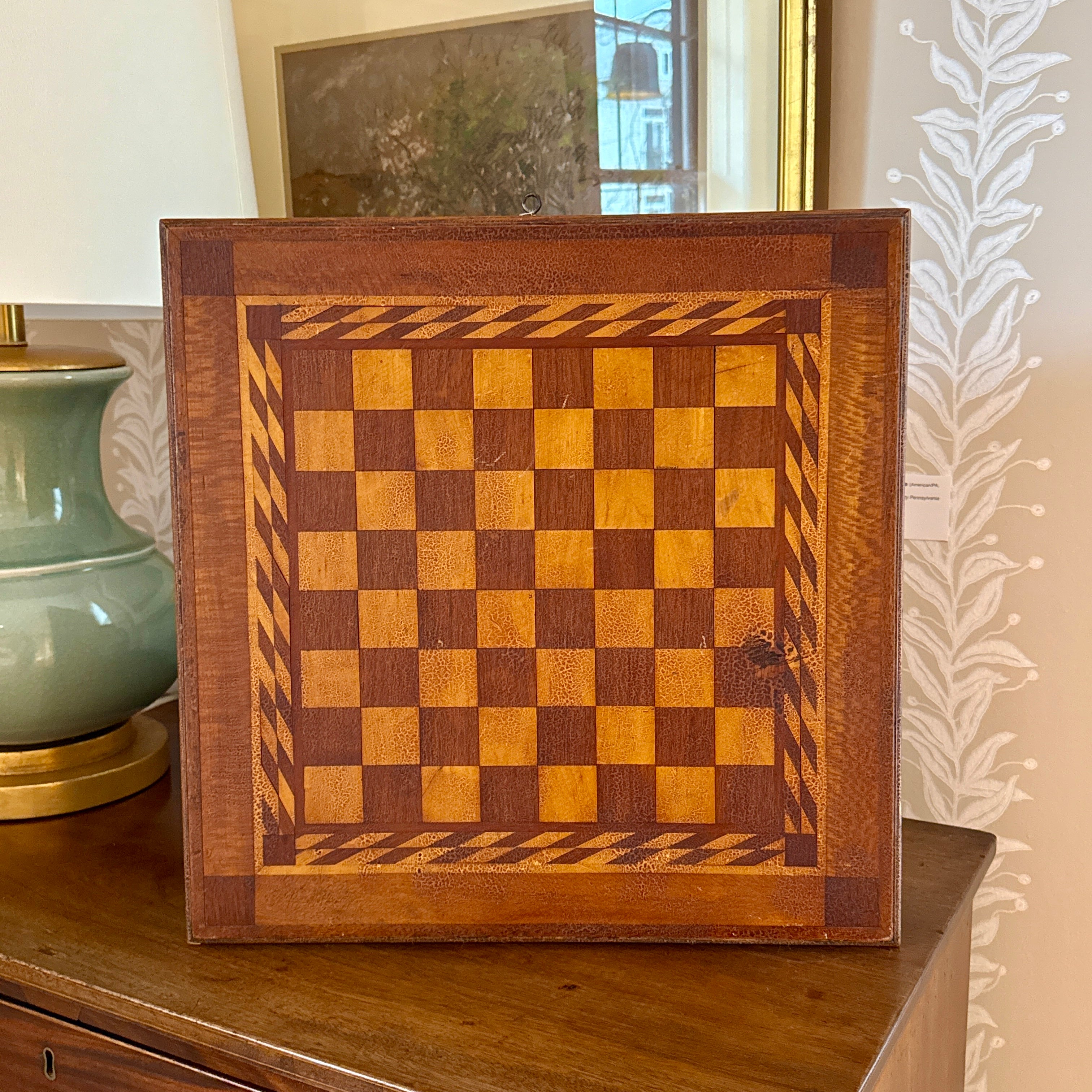 Antique c. 1900 Inlaid Wood Checkerboard Game Board – Sugartown Art and ...
