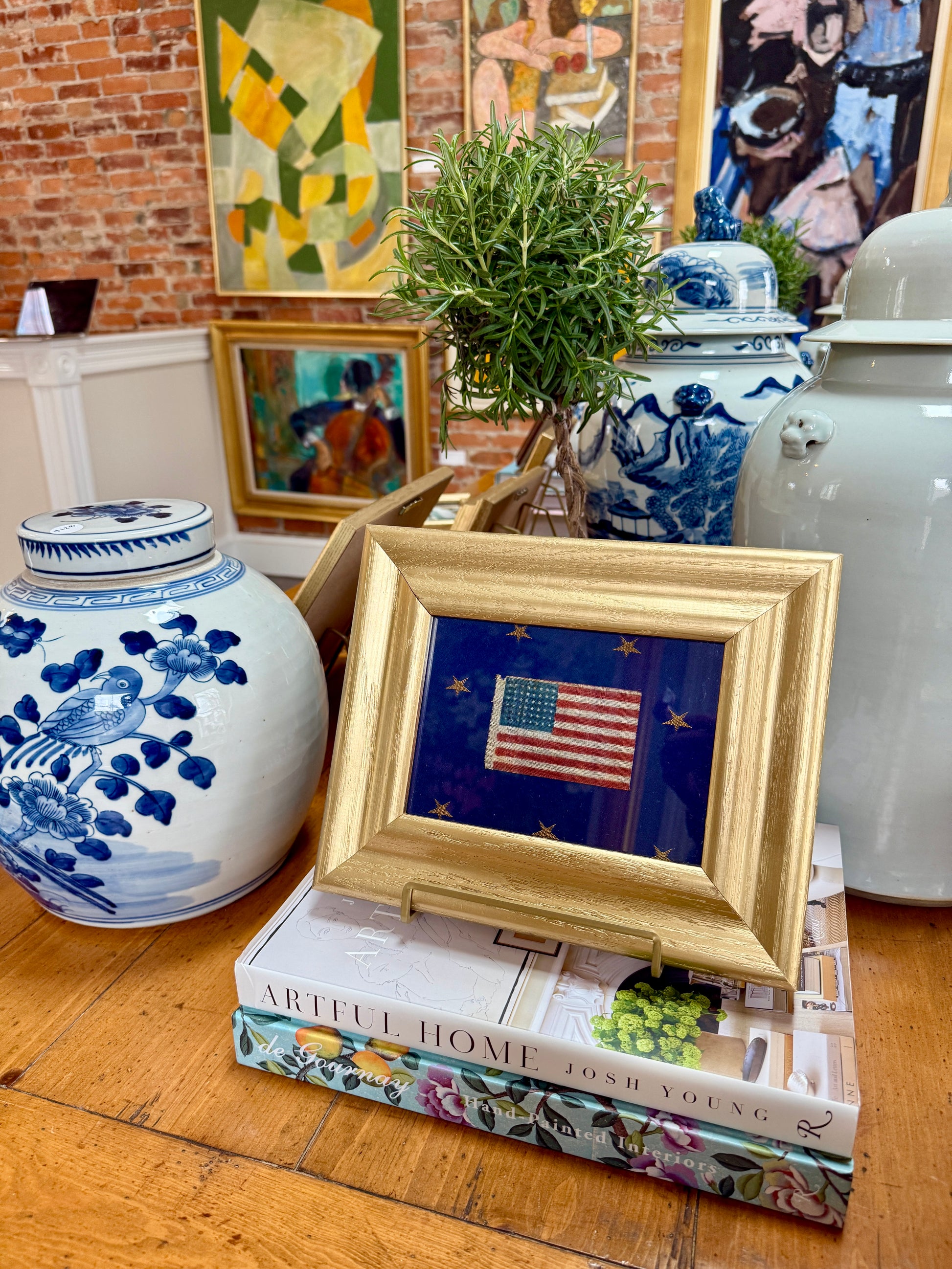 Antique 48 Star Parade Flag on Navy Stars in Gold Vintage Frame ...